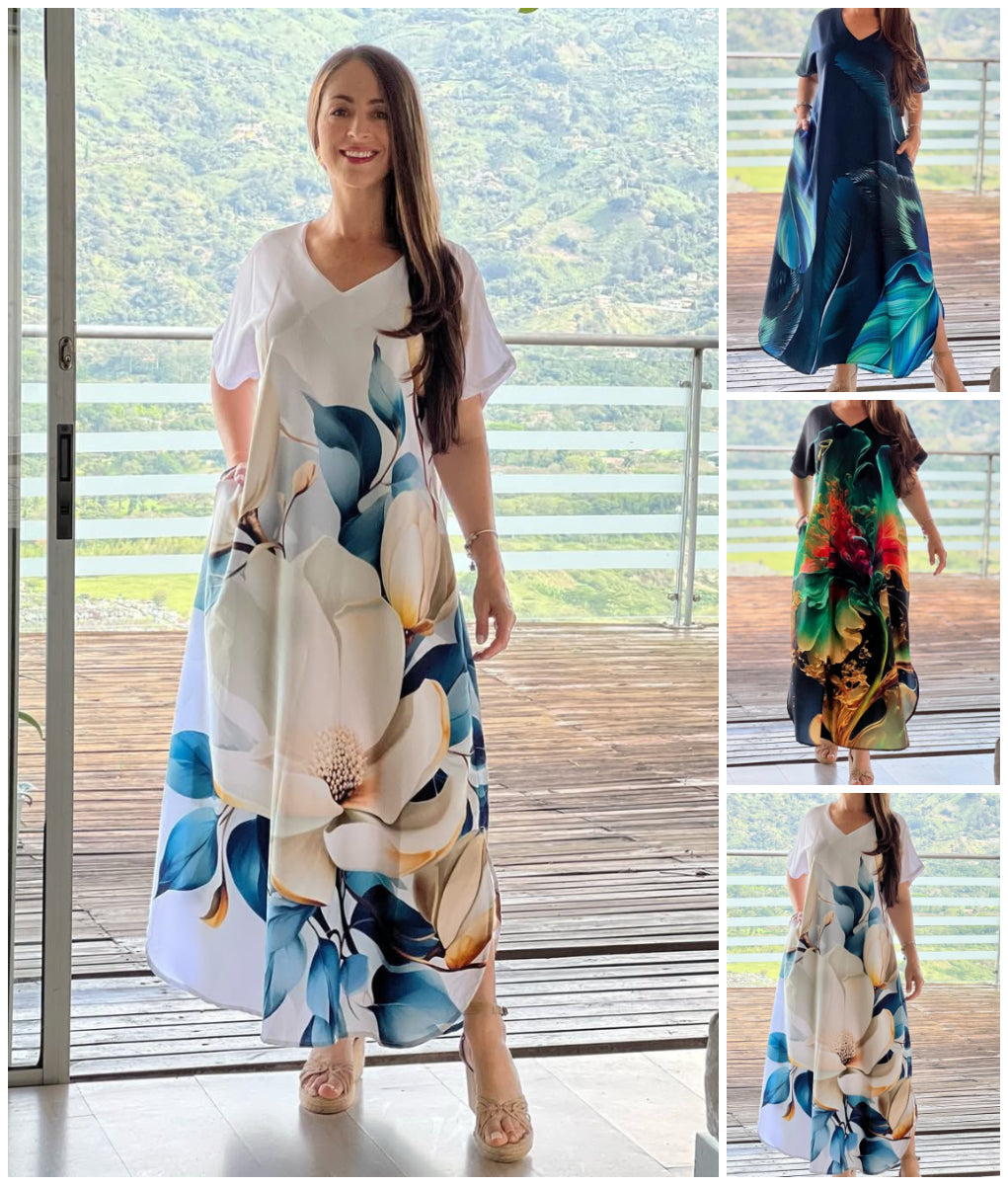 🎉Limited Time 50% OFF 👗Women's Loose Casual V-Neck Printed Short Sleev ...